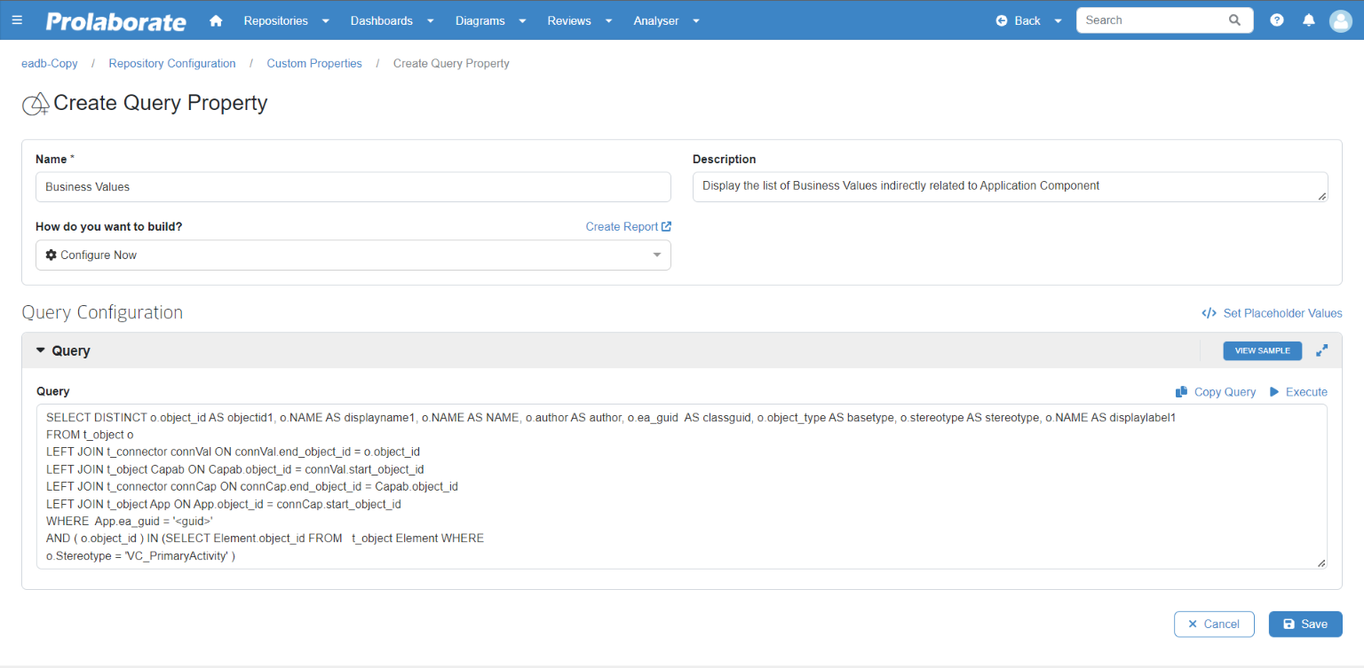 Propiedades de una query en Prolaborate - proagile
